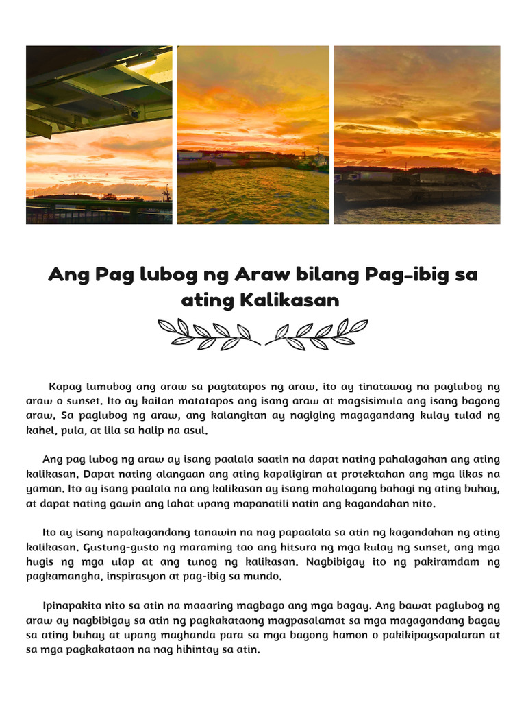 Ang Pag Lubog NG Araw Bilang Pag-Ibig Sa Ating Kalikasan | PDF