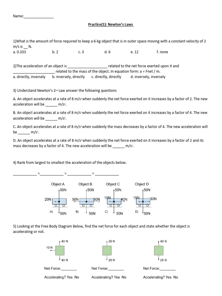 Newtons Laws Practice(1) | PDF | Force | Acceleration