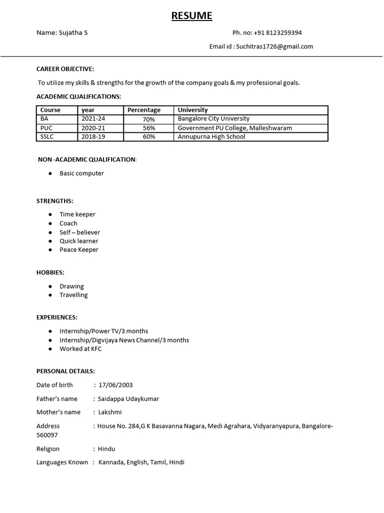Sujatha-Resume Template | PDF