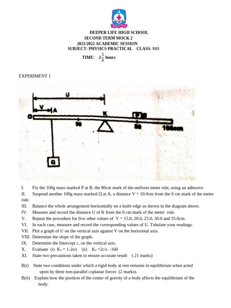 SS 3 Physis Mok 2 Pratical | PDF | Cartesian Coordinate System ...