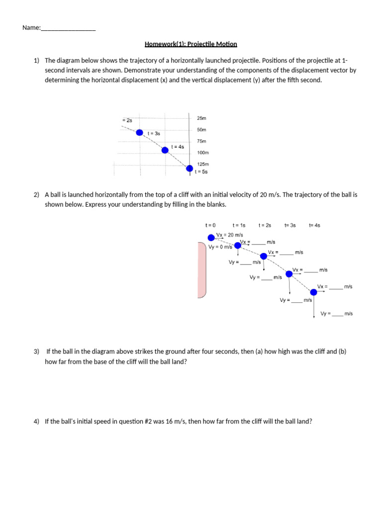 Projectile Motion Hw Pdf