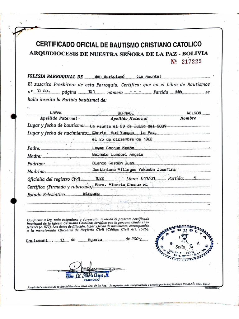 certificado de bautizo | PDF