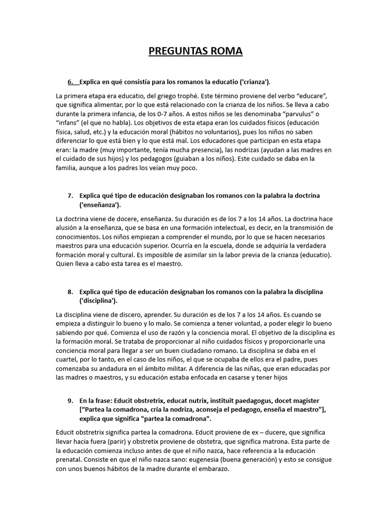 Preguntas Educación Roma | PDF | Virtud | Retórica
