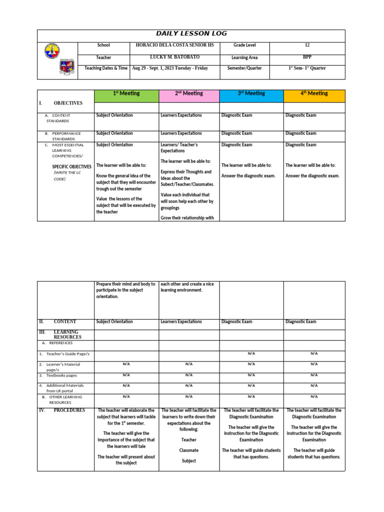 1 TVL Daily Lesson Log BPP (Batobato) | PDF | Teachers | Learning