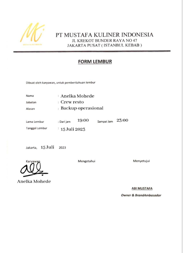 Form Lembur Anelka | PDF