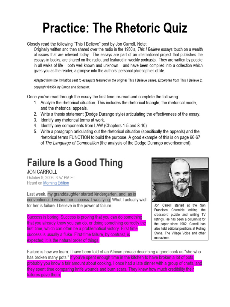 Failure Is A Good Thing Practice | PDF | Essays