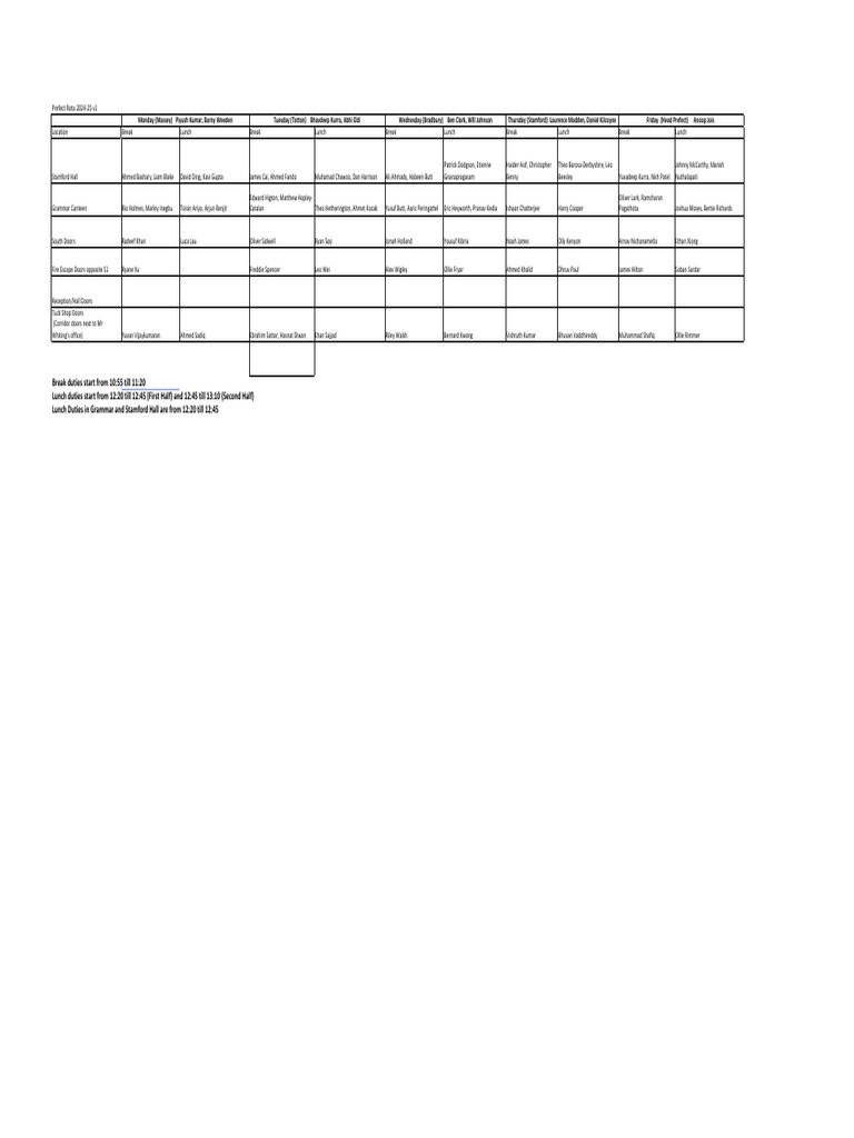 Prefect Duty Schedule 2024-25 | PDF