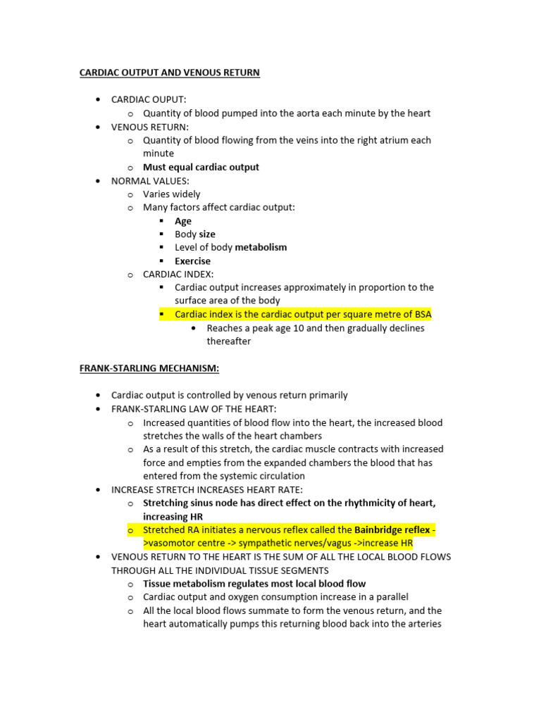 Cardiac Output and Venous Return Explained | PDF | Heart | Vein