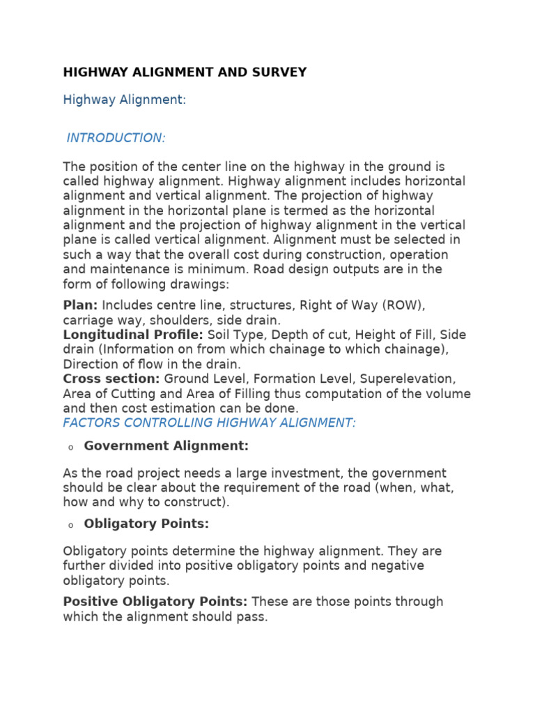 Highway Alignment and Survey | PDF | Road | Surveying