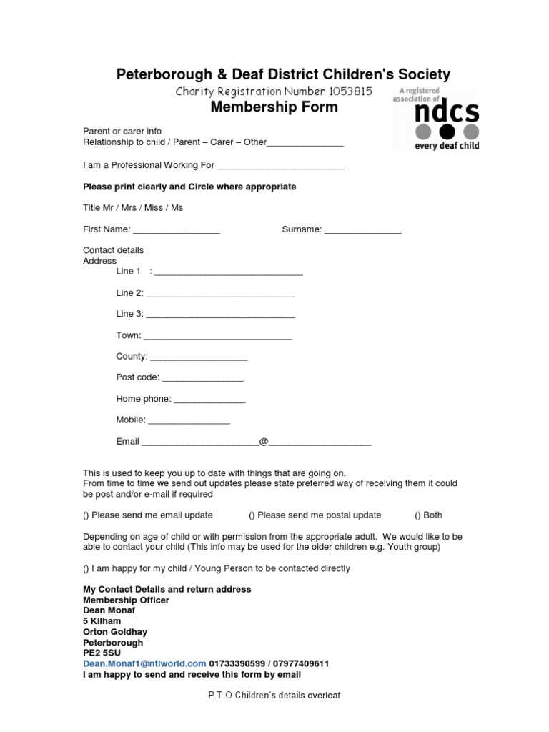 Membership Form for Deaf Children's Society | PDF | Career & Growth ...