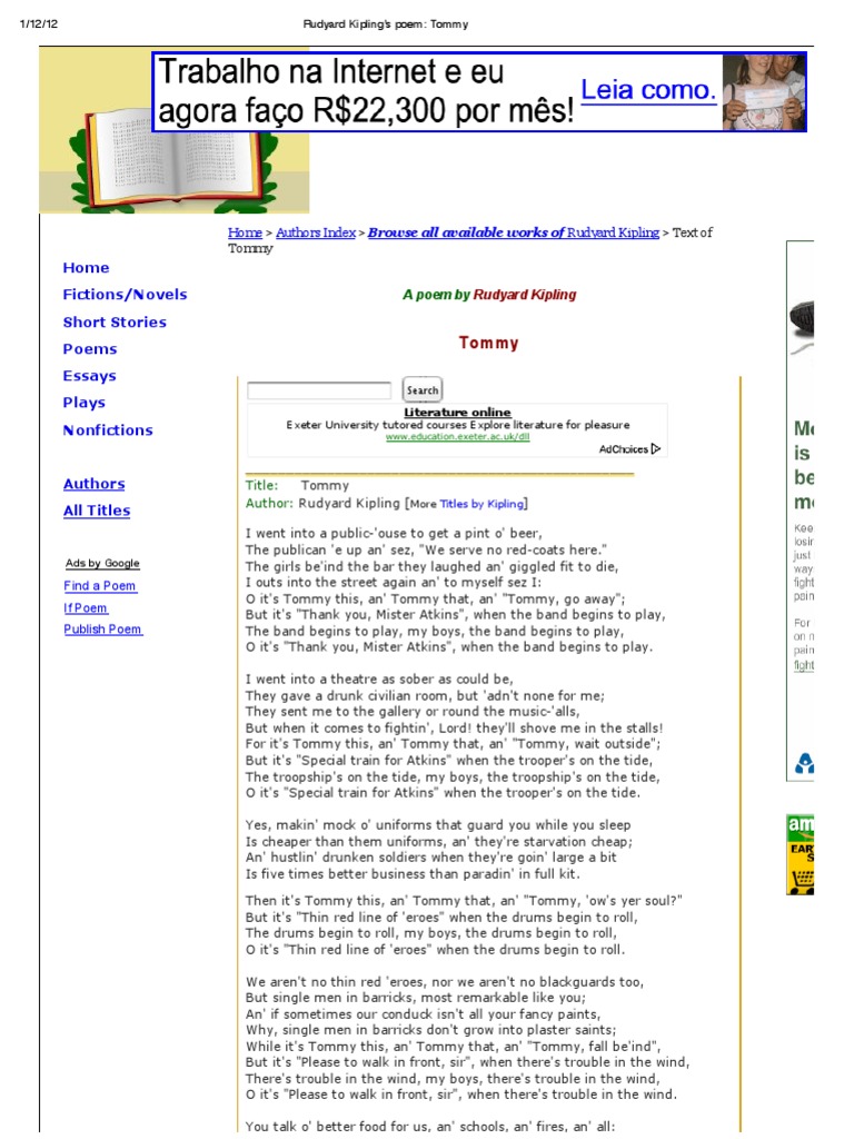 Rudyard Kipling's Poem - Tommy | PDF | Poetry | Classics