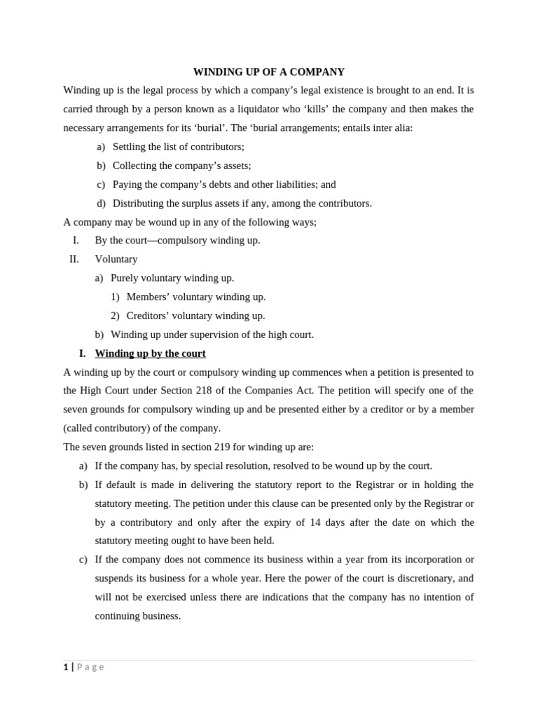 Grounds and Process for Company Winding Up | PDF | Liquidation ...