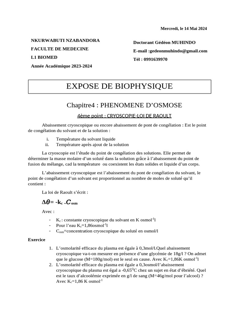Abaissement Cryoscopique et Raoult | PDF | Sciences et mathématiques ...