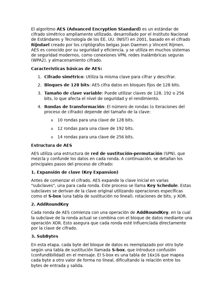 El Algoritmo AES | PDF | Clave (criptografía) | Cifrado