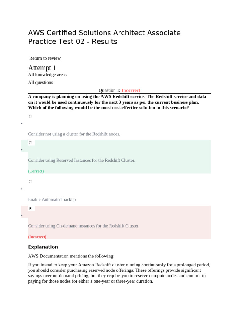 AWS Solutions Architect Practice Test Results | PDF | Computer Network ...