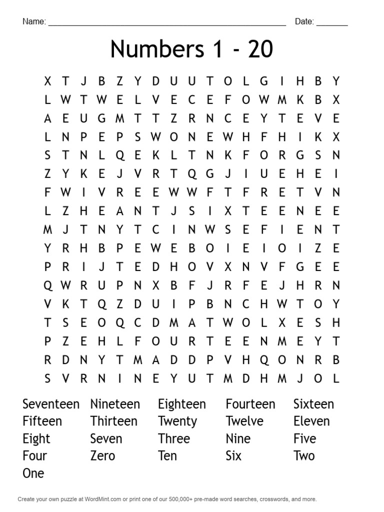 Numbers 1 20 904e 616334f8 | PDF | Games Of Mental Skill | Word Puzzles