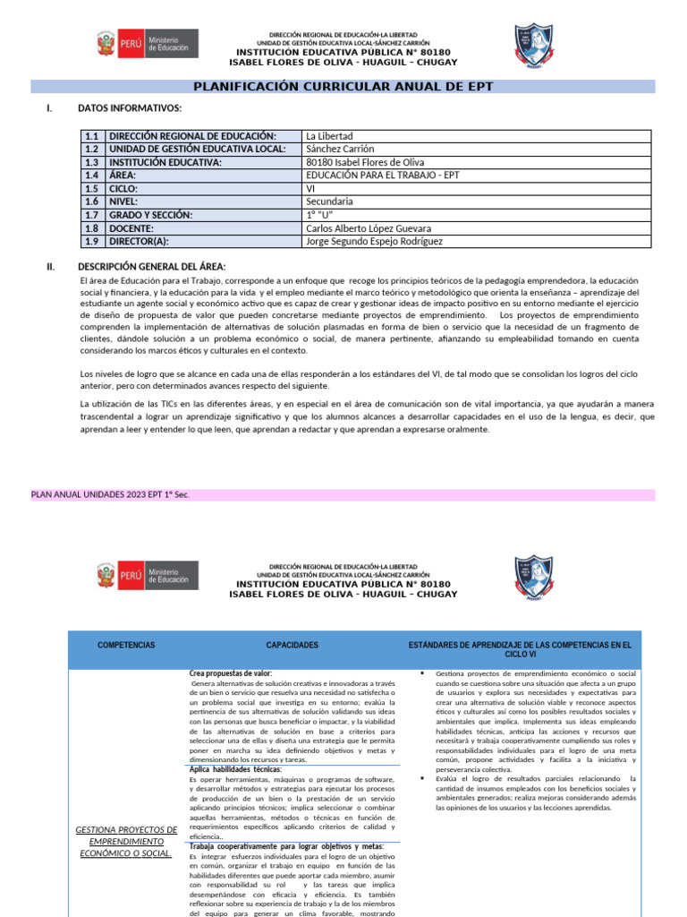 Plan Anual Ept 1° Sec 2024 | PDF | Iniciativa empresarial | Aprendizaje