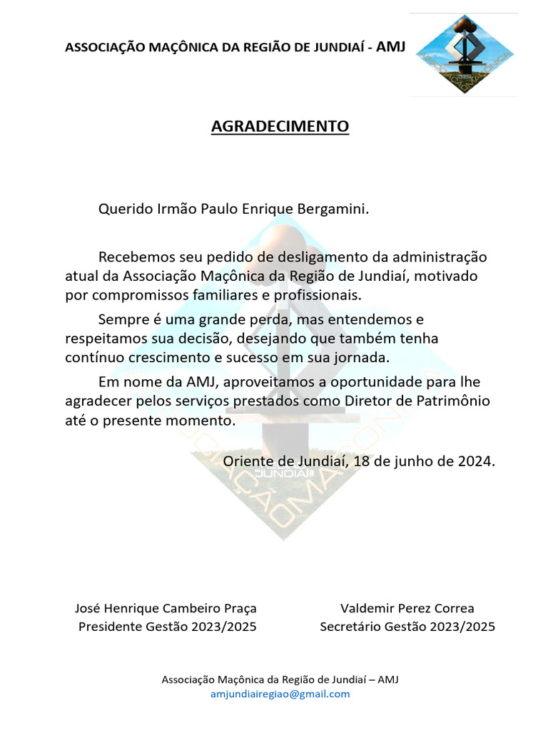 Carta Agradecimento | PDF
