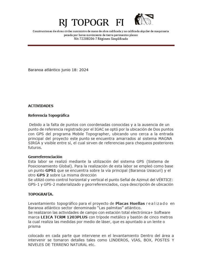 Informe Levantamiento | PDF | Topografía | Tecnología geográfica