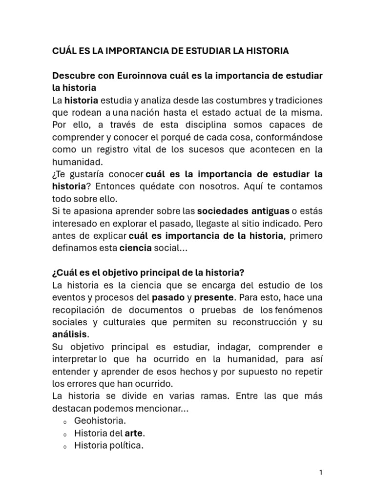 CUÁL ES LA IMPORTANCIA DE ESTUDIAR LA HISTORIA | PDF | Sociedad | Science CUÁL ES LA IMPORTANCIA DE ESTUDIAR LA HISTORIA | PDF | Sociedad | Science