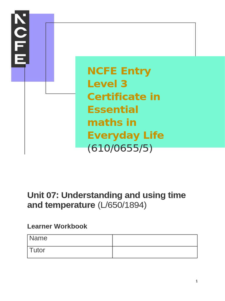 Essential Maths Entry Level 3 Unit 07 Workbook V1.0 | PDF | Thermometer ...