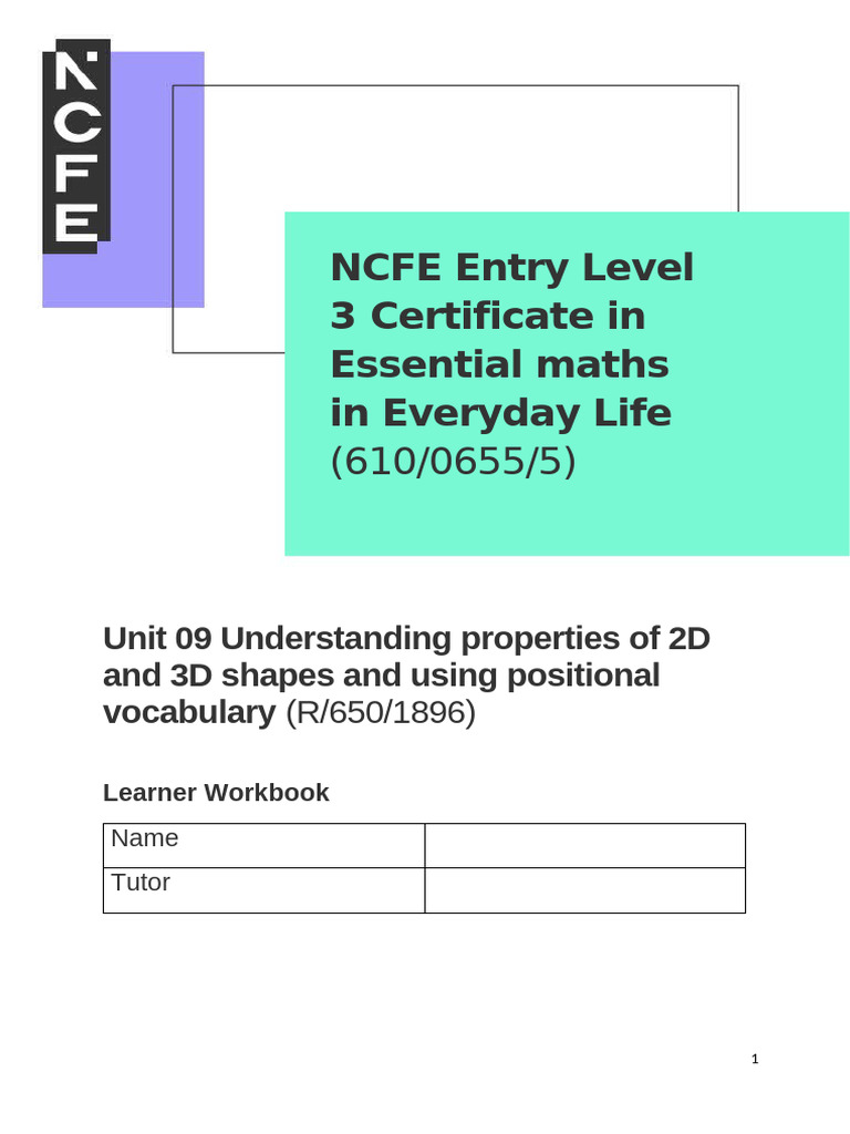 Essential Maths Entry Level 3 Unit 09 Workbook V1.0 | PDF | Shape | Triangle