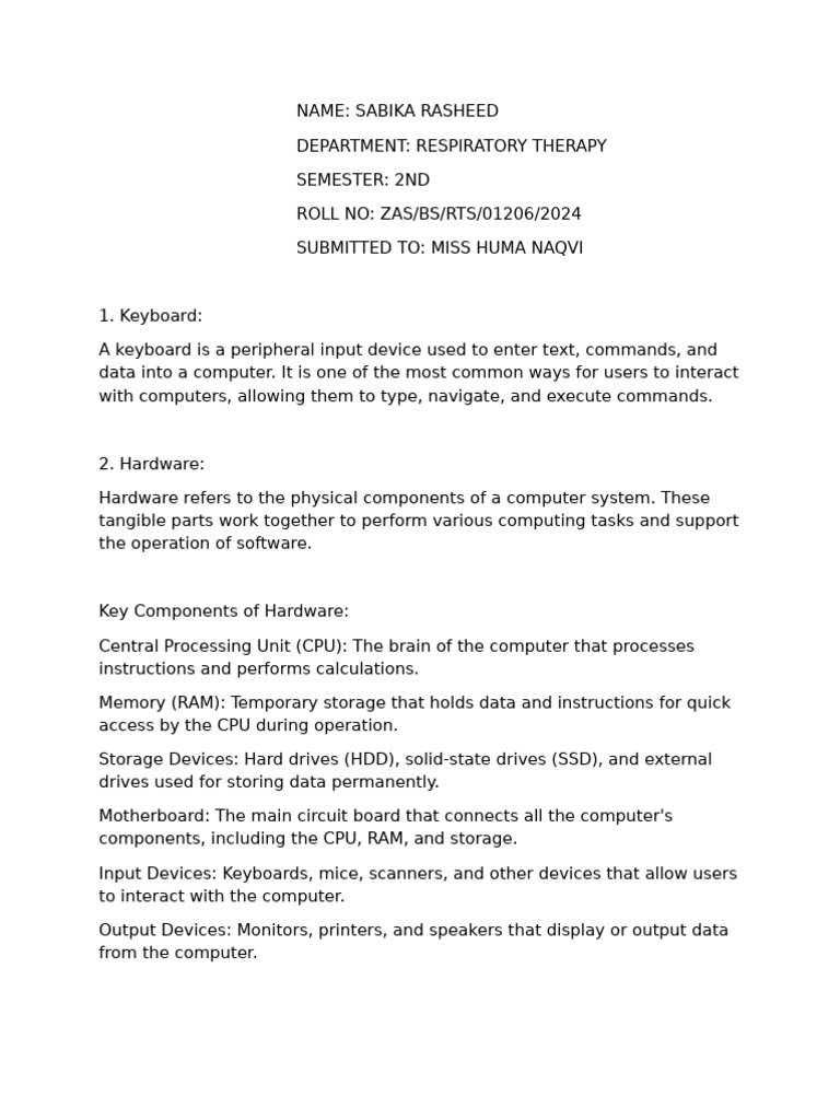 Computer Assignment 2 SABIKA | PDF | Computer Hardware | Software