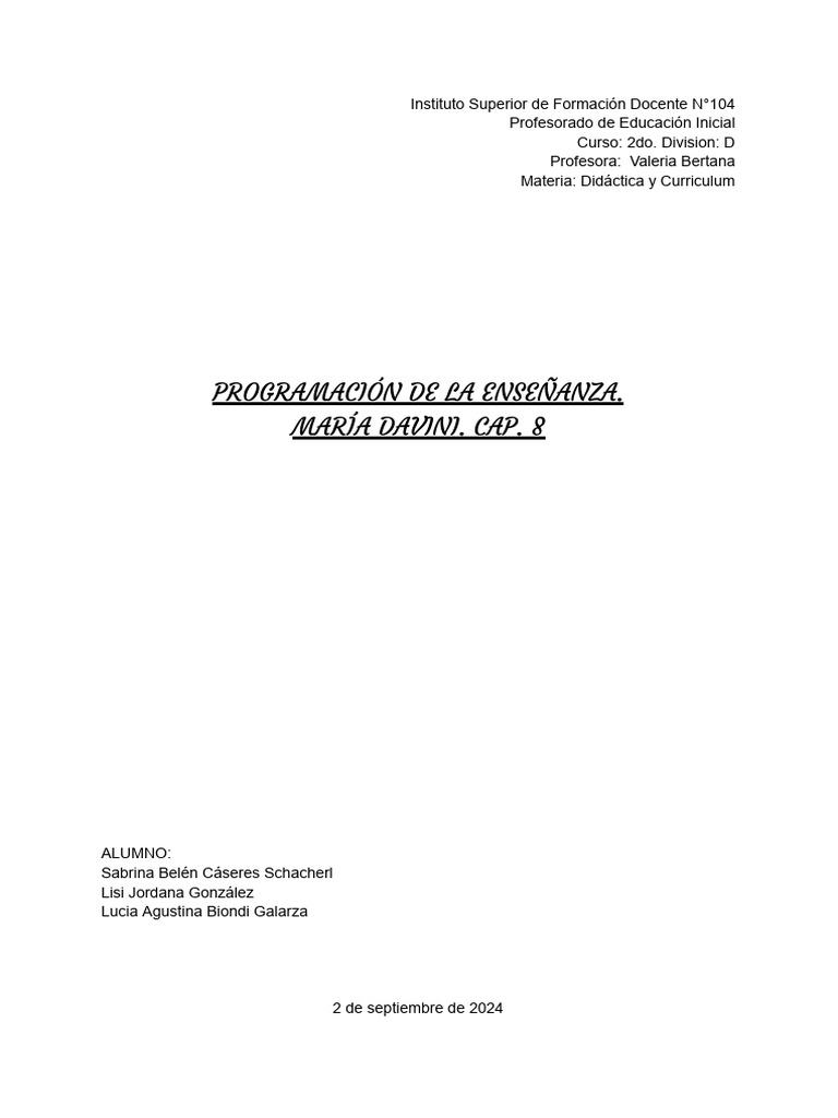 Didáctica y Curriculum. Davini Cap 8 | PDF | Enseñando | Aprendizaje