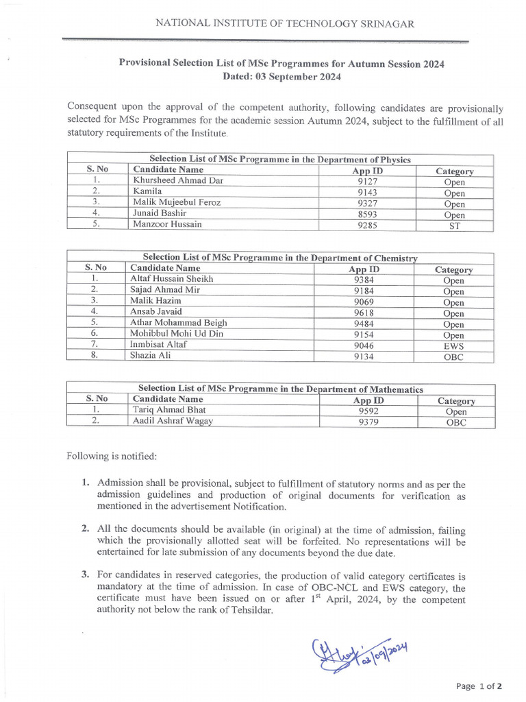 MSC 2024 List03092024 | PDF