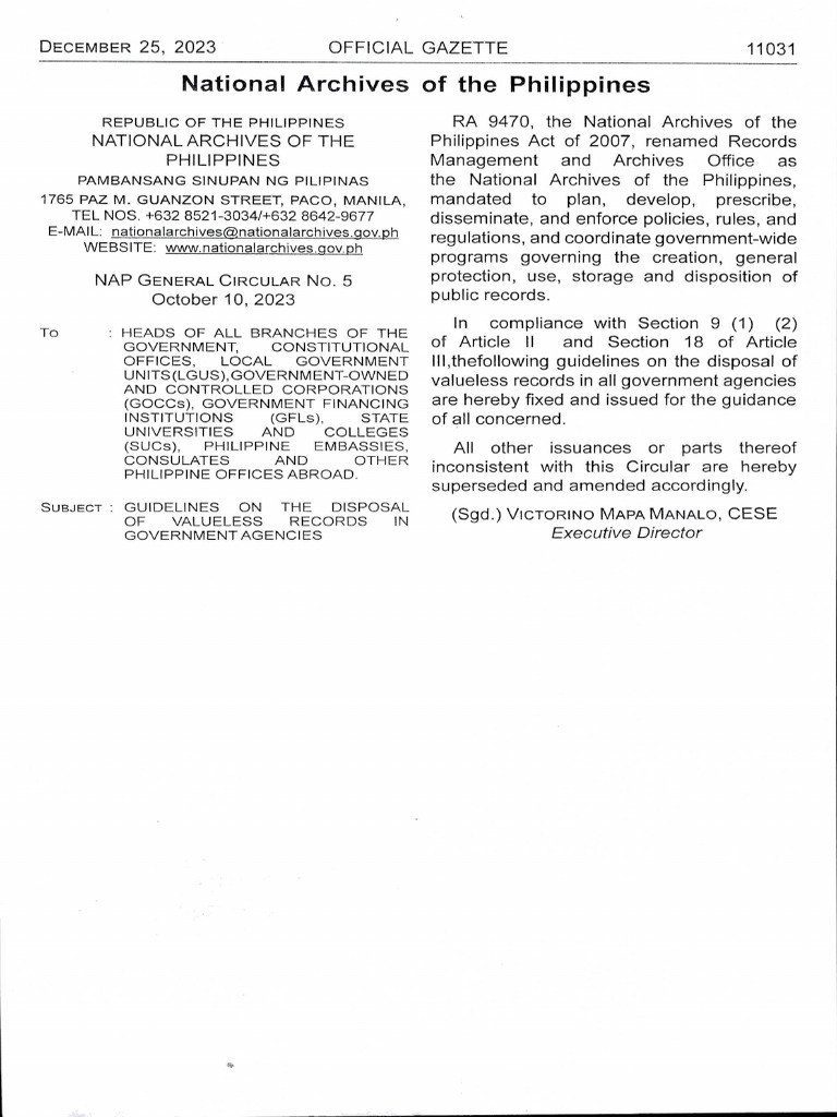 NAP General Circular No 5 | PDF