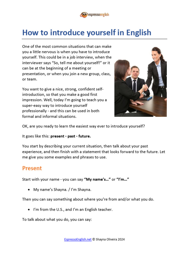 Introduce Yourself In English Self Introduction In English : Examples