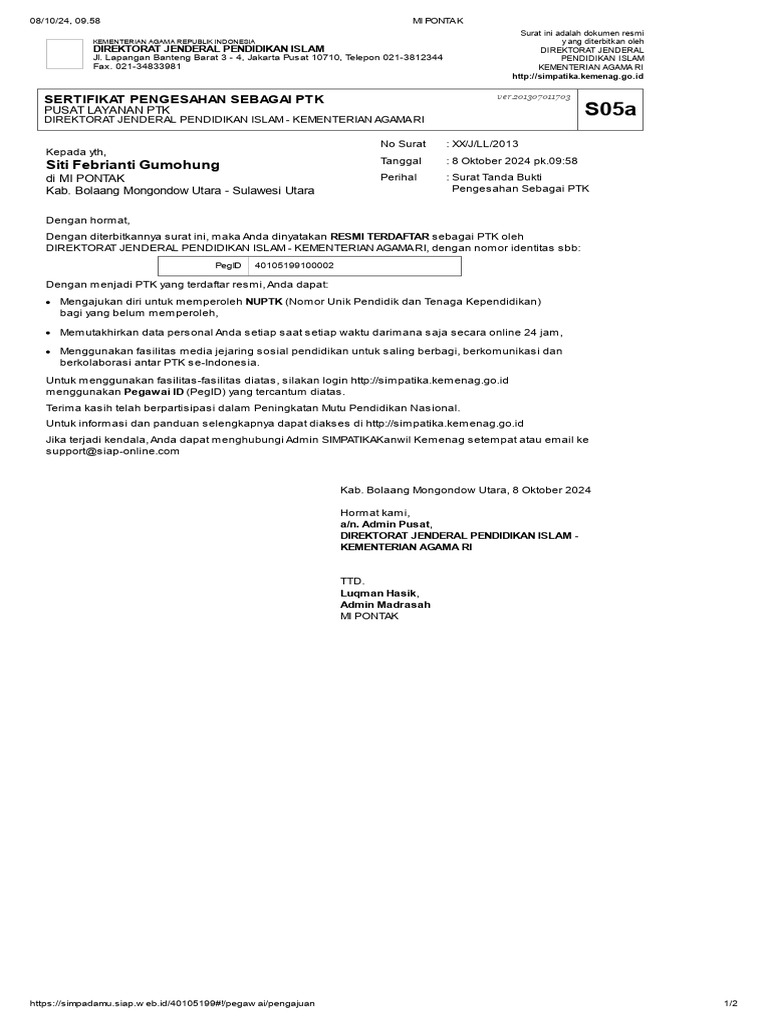 S05a & S07a Fakta Integritas SITI FEBRIANTI GUMOHUNG 2024 | PDF