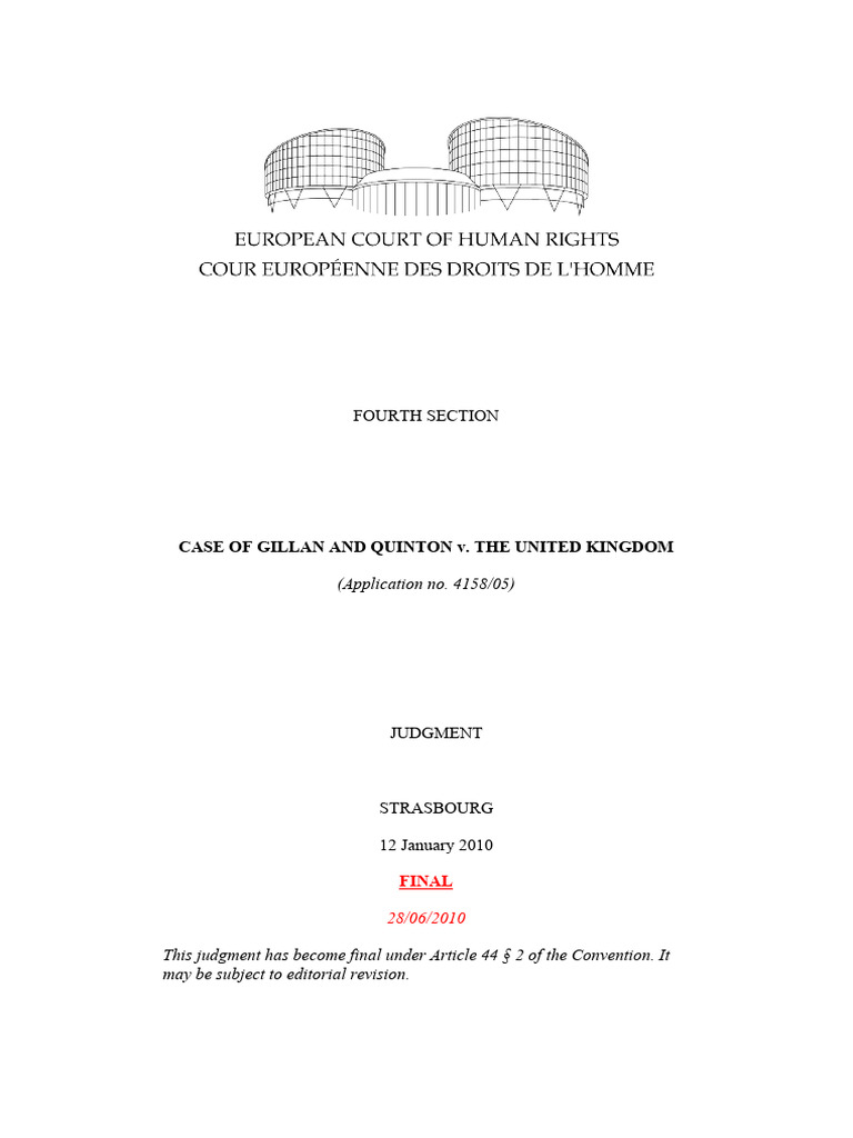 CASE OF GILLAN AND QUINTON v. THE UNITED KINGDOM | PDF | Police ...