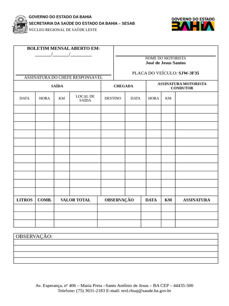BOLETIM DIÁRIO VEÍCULO | PDF