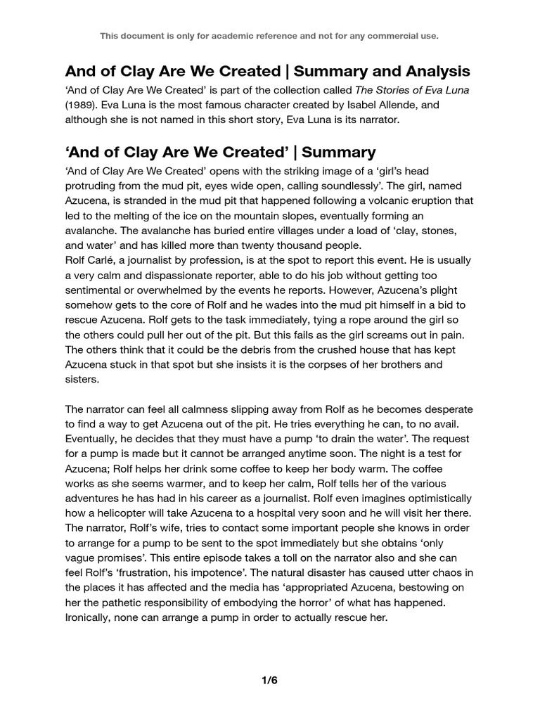Analysis of "And of Clay Are We Created" | PDF