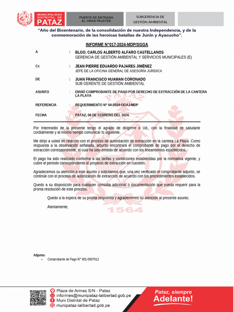 INFORME #17 Comprobante de Pago - Cantera La Playa | PDF | Derecho