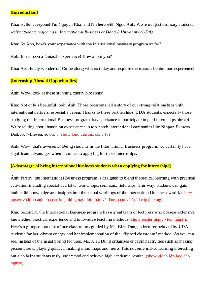 Kịch bản Eng KDQT 2 | PDF