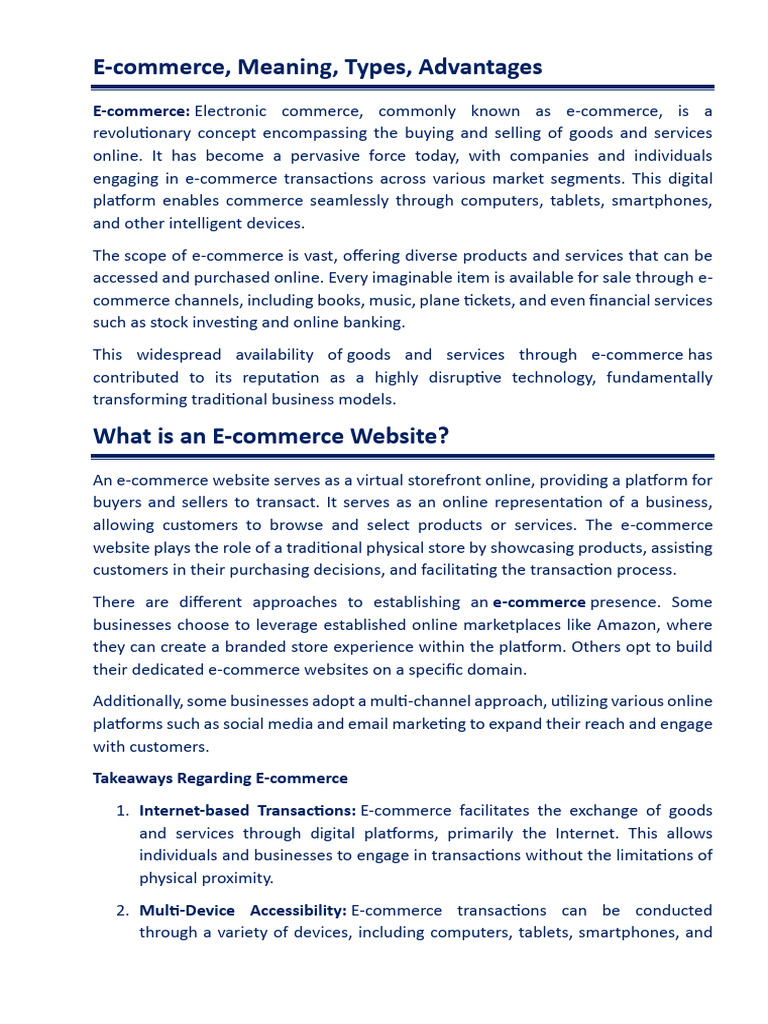 E-Commerce, Meaning, Types, Advantages and Disadvantages | PDF | E Commerce | Service Industries