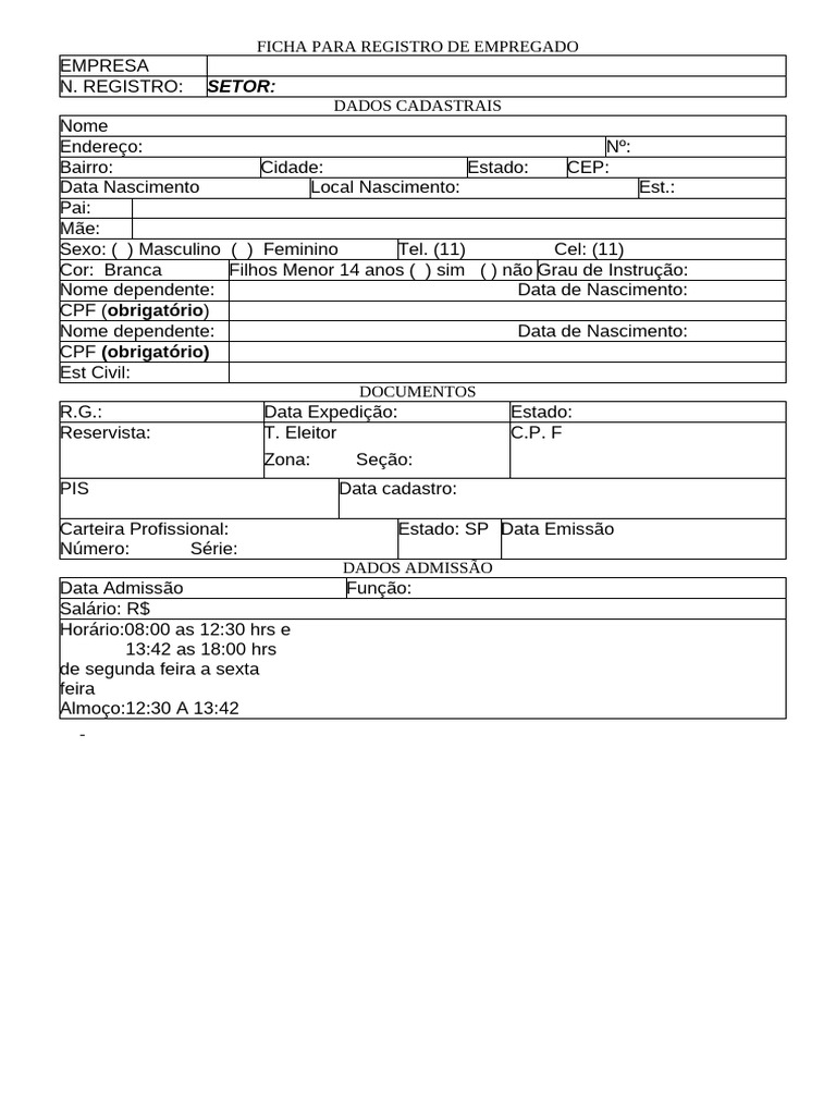 MODELO Ficha de Registro | PDF