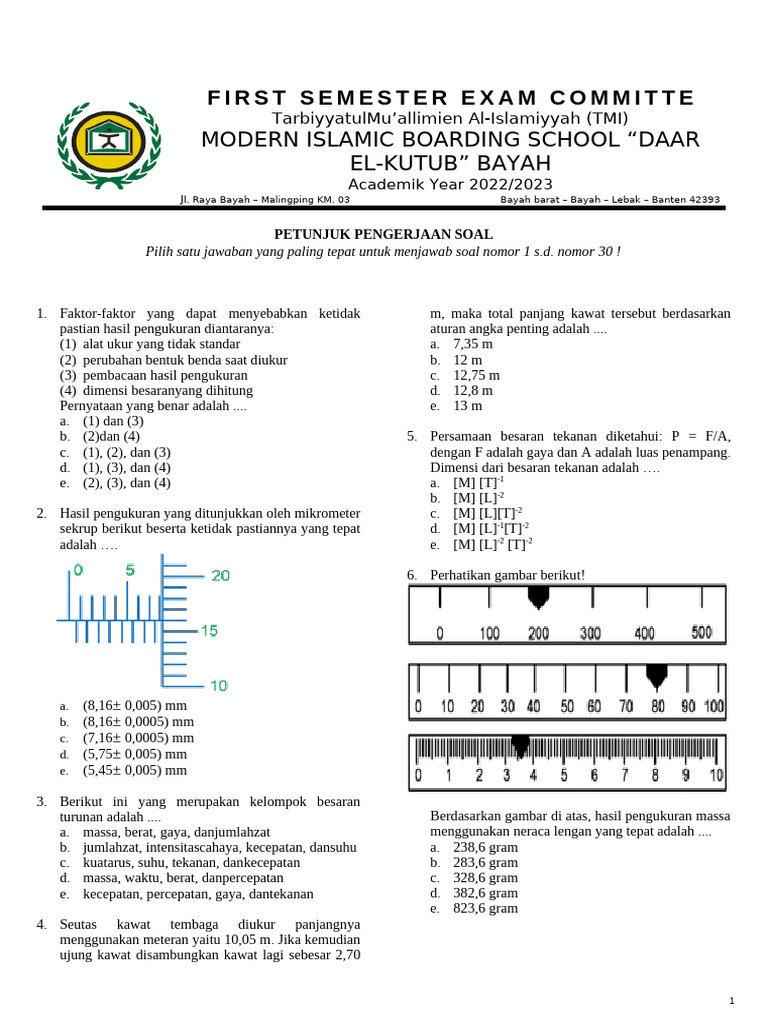 Soal PAS Fisika Kelas 4 TMI | PDF