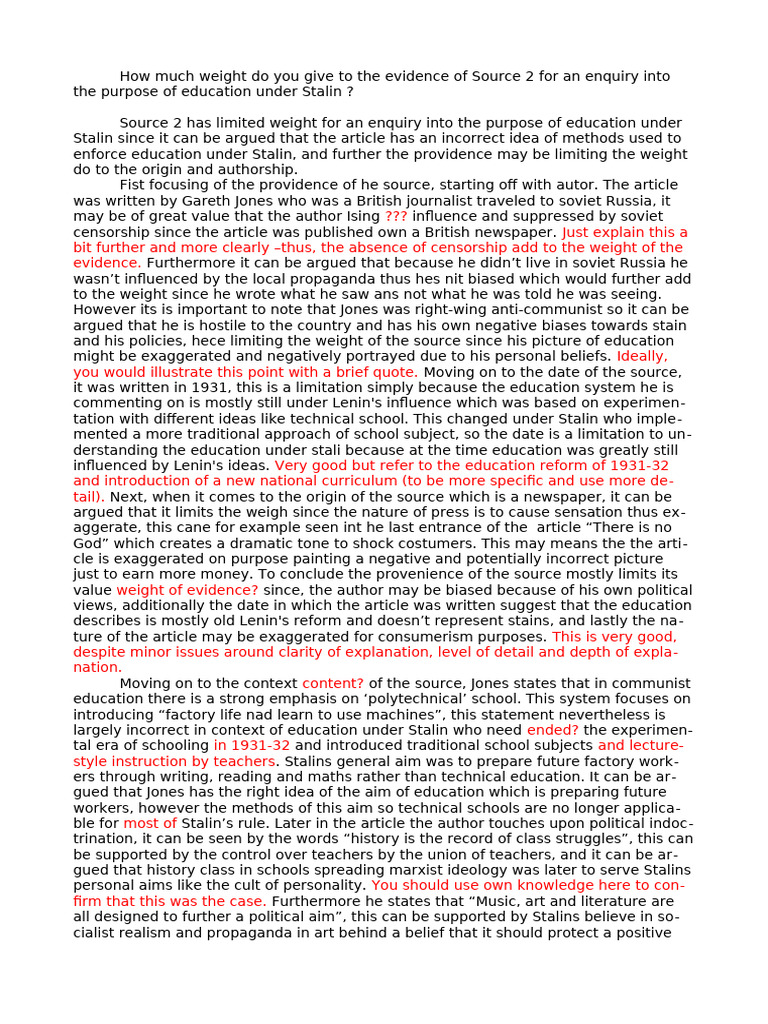 Evaluating Source 2 on Stalin's Education | PDF | Joseph Stalin