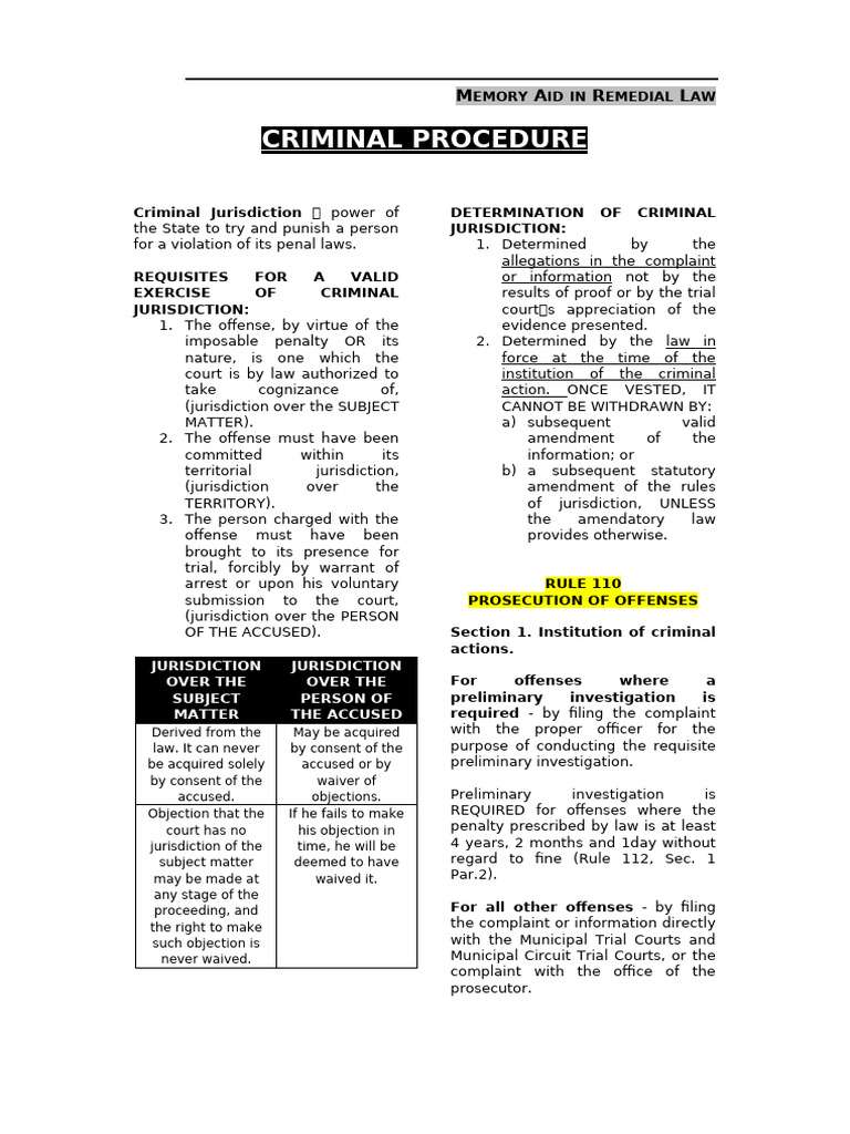 Criminal Procedure Memory Aid PDF Free | PDF | Crimes | Crime & Violence