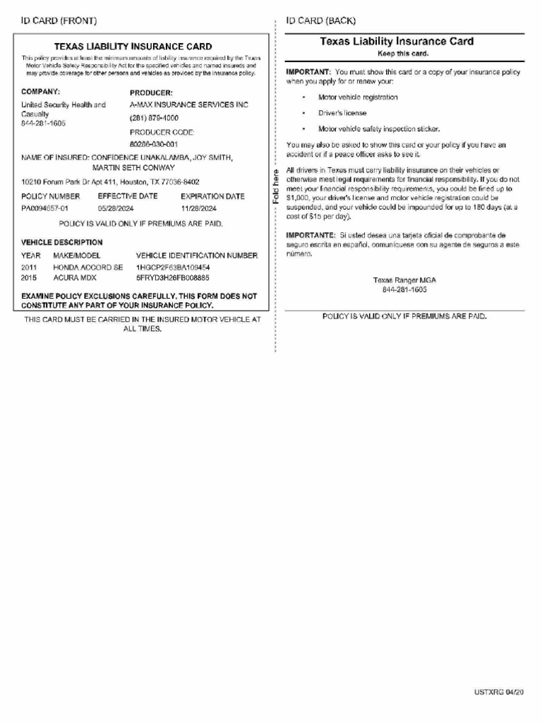 Texas Insurance Card | PDF