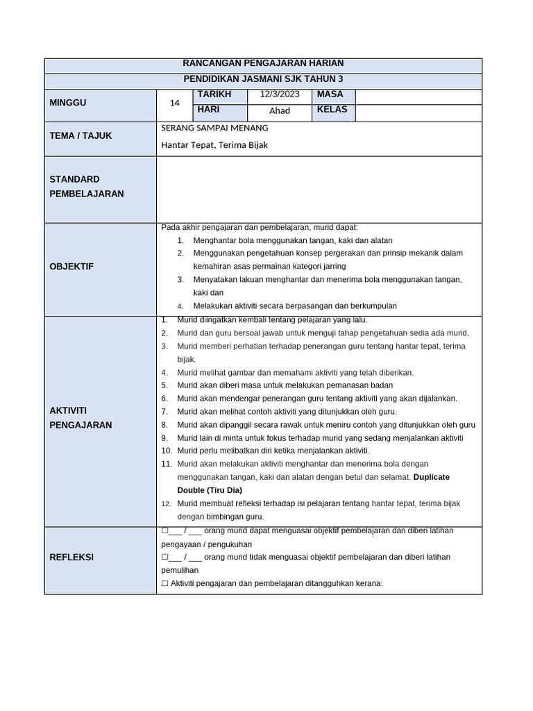 RPH Ringkas Minggu 14 PJ THN 3 by Cikgu Gorgeous | PDF | Kesehatan ...
