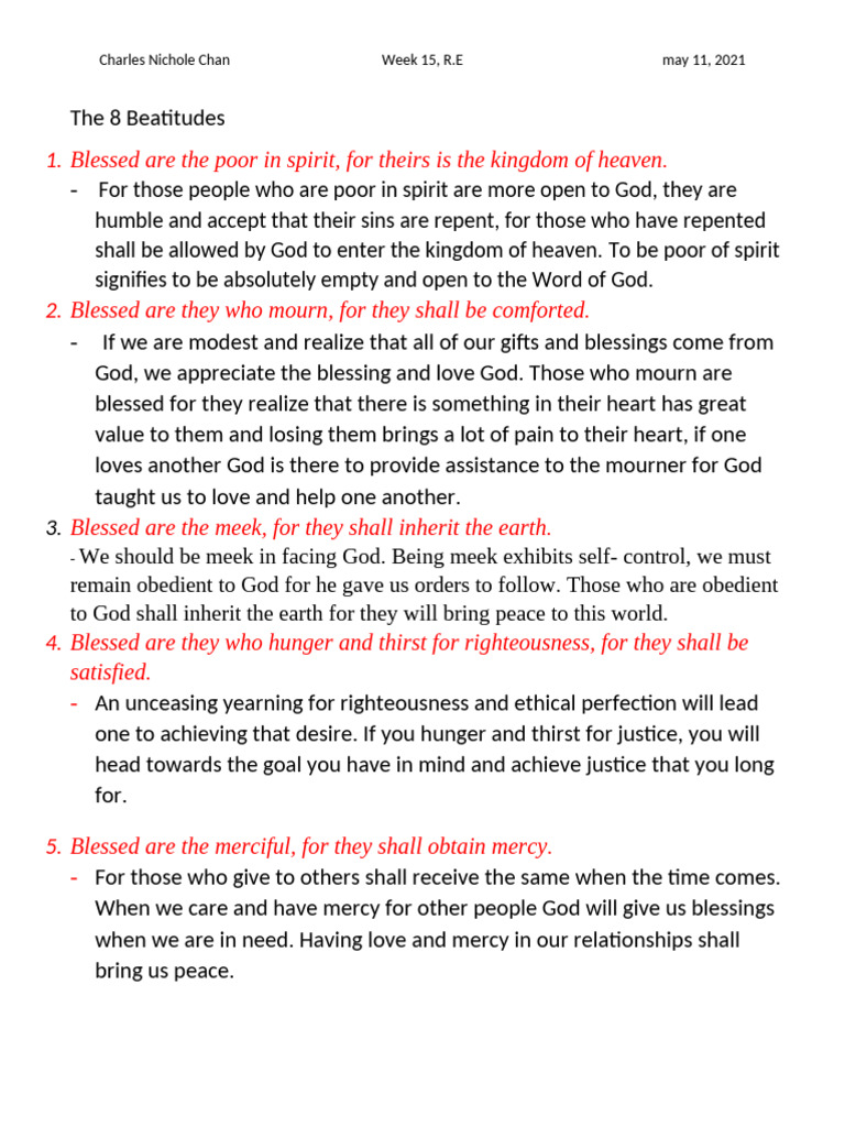 The 8 Beatitudes | PDF | Resurrection Of Jesus | Resurrection
