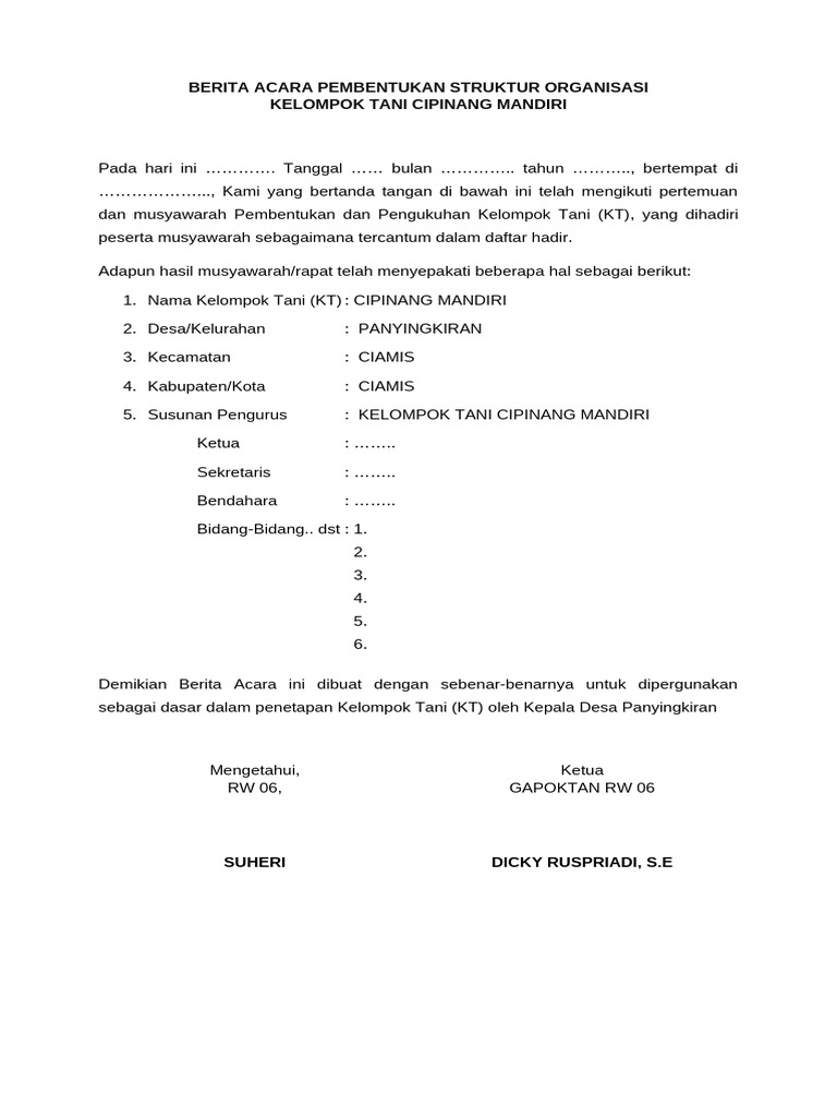 Berita Acara Pembentukan Kelompok Tani | PDF