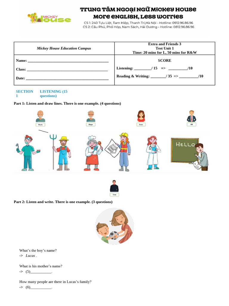 MHTL - S2.4 - Unit 1 - Test 1 - Lis, Read and Wri | PDF | Language Arts ...