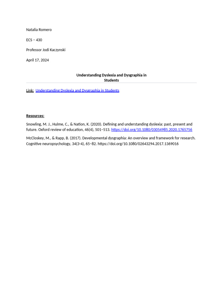 Dyslexia & Dysgraphia in Students | PDF | Self-Improvement