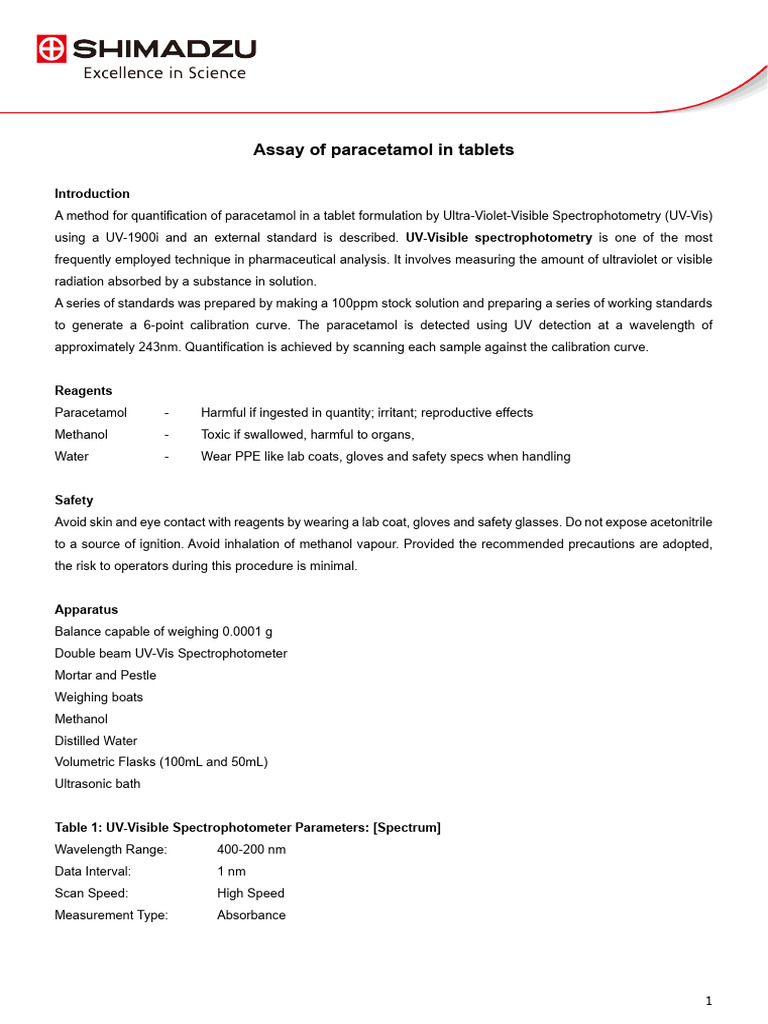 Paracetamol Assay via UV Spectrophotometry | PDF | Spectrophotometry ...