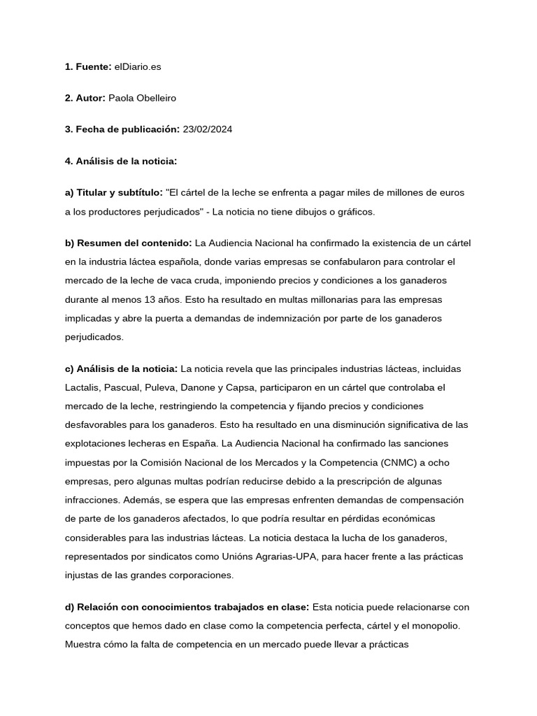 Análisis de una noticia | PDF | Mercado (economía) | Monopolio